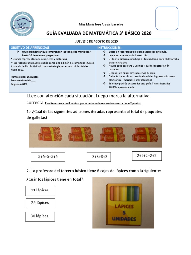 Guia Evaluada de Mat | PDF | Multiplicación | Enseñanza de matemática
