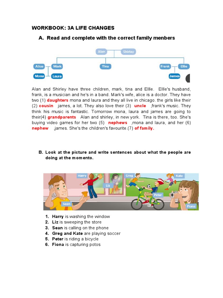 Workbook: 3A Life Changes A. Read and Complete With The Correct Family ...