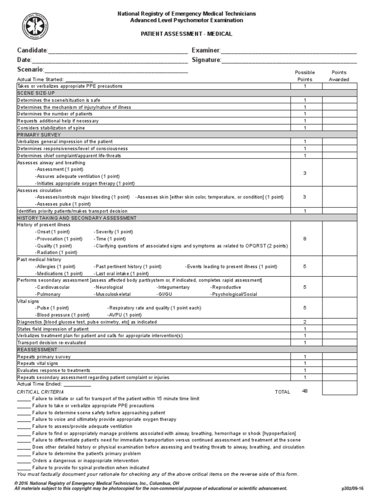 P302 NREMT Patient Assessment - Medical PDF | PDF | Shock (Circulatory ...