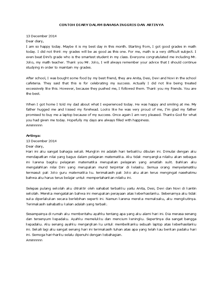 Contoh Diary Dalam Bahasa Inggris Dan Artinya | PDF | Kesehatan Holistik