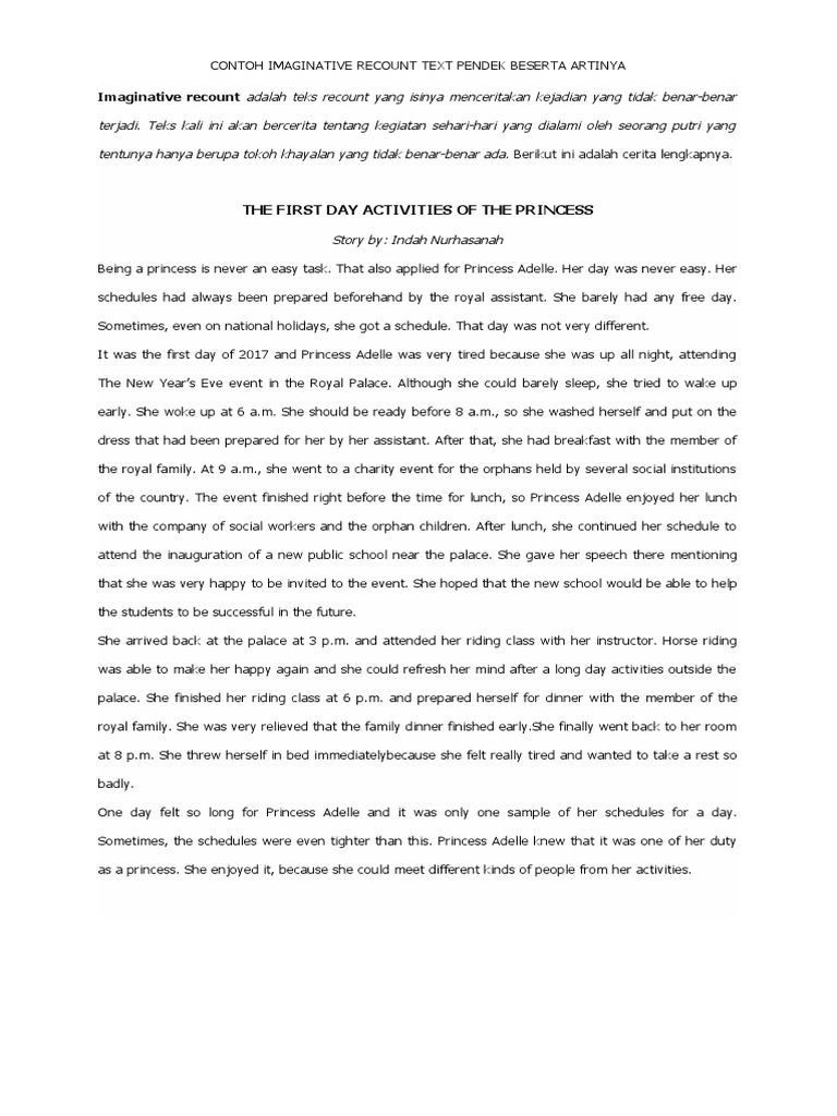 Contoh Imaginative Recount Text Pendek Beserta Artinya | PDF | Leisure