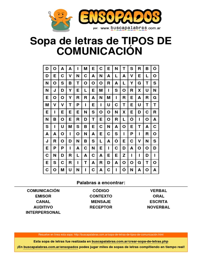 Sopa de Letras: Tipos de Comunicación | PDF