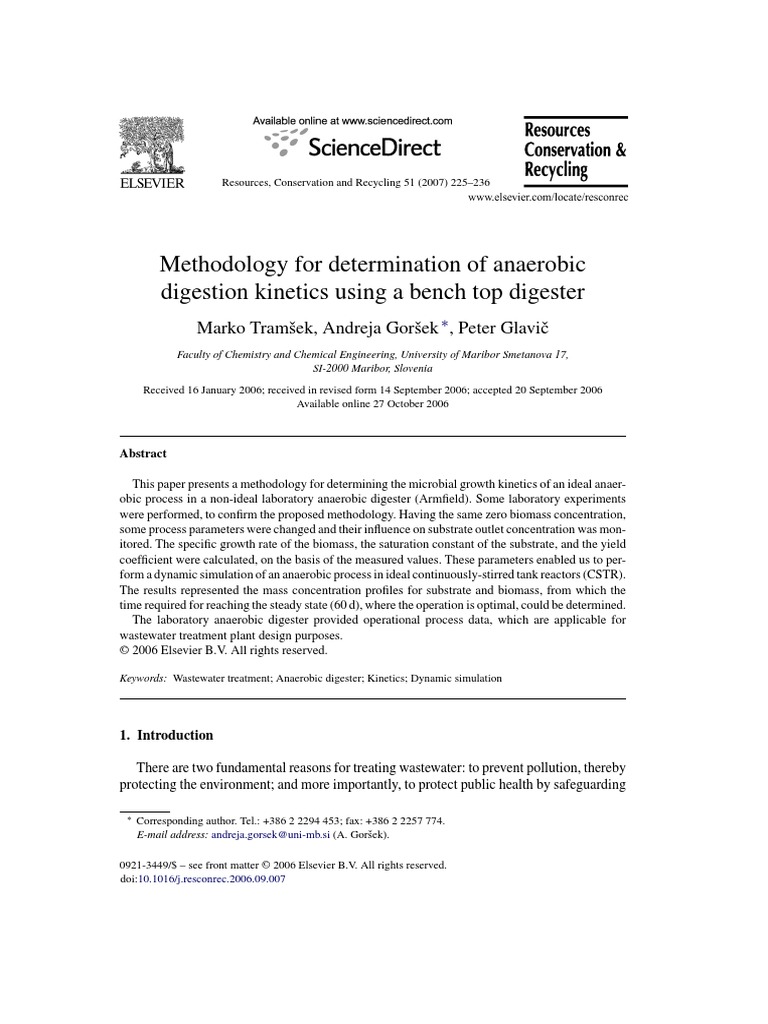 Methodology For Determination of Anaerobic Digestion Kinetics Using A ...
