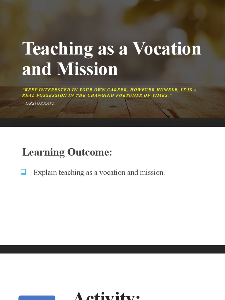 Teaching as a Vocation and Mission | Cognition | Psychology & Cognitive ...