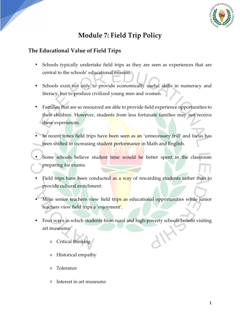 Field Trip Policy and Guidelines | PDF | Transport | Bus