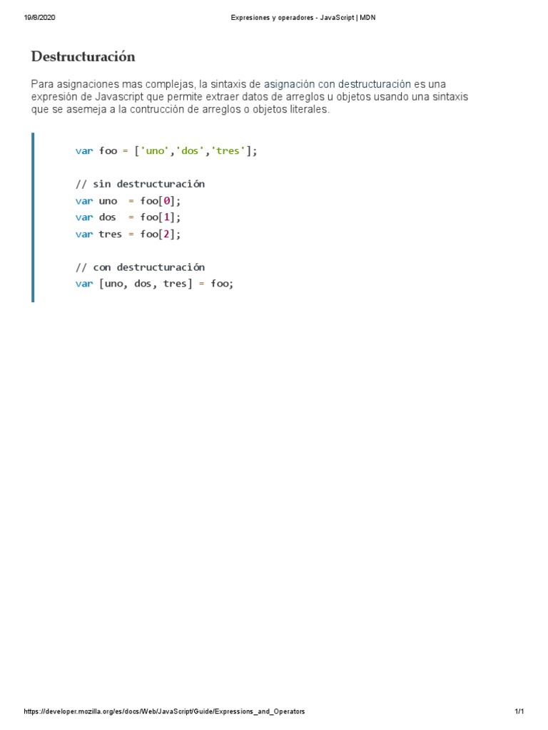 Expresiones y Operadores2 - JavaScript - MDN PDF | PDF | Métodos y materiales de enseñanza ...