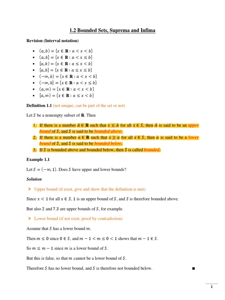 Sec 1.2 Bounded Sets, Suprema and Infima | PDF | Real Number ...