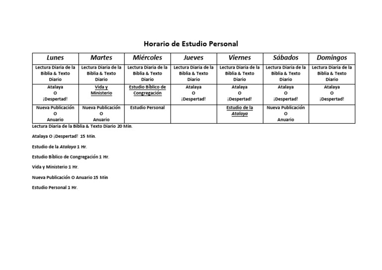Horario de Estudio Personal | PDF
