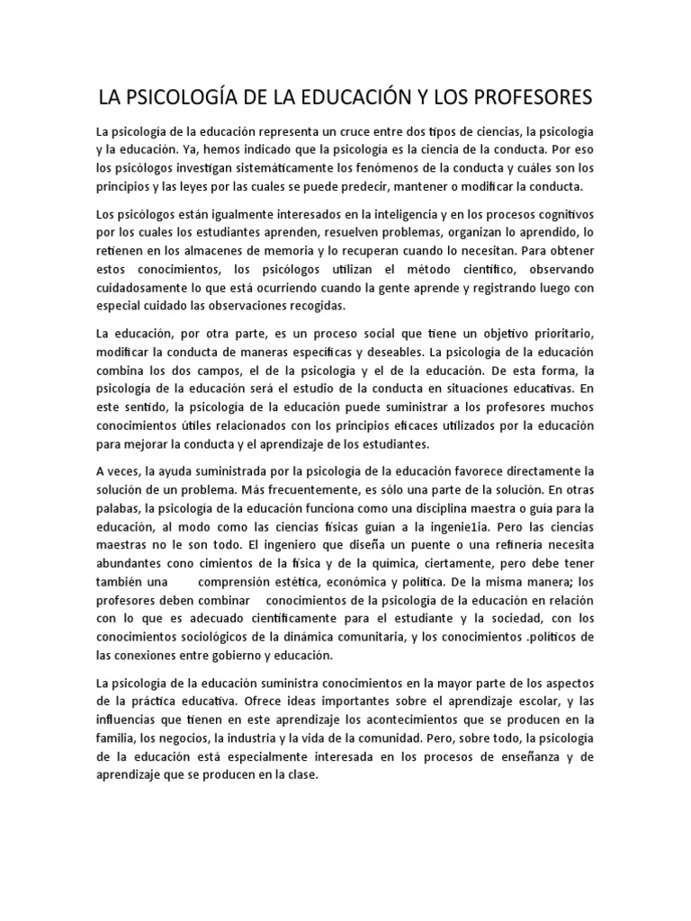 Psicología de la Educación y su Impacto | PDF | Psicología Educacional ...