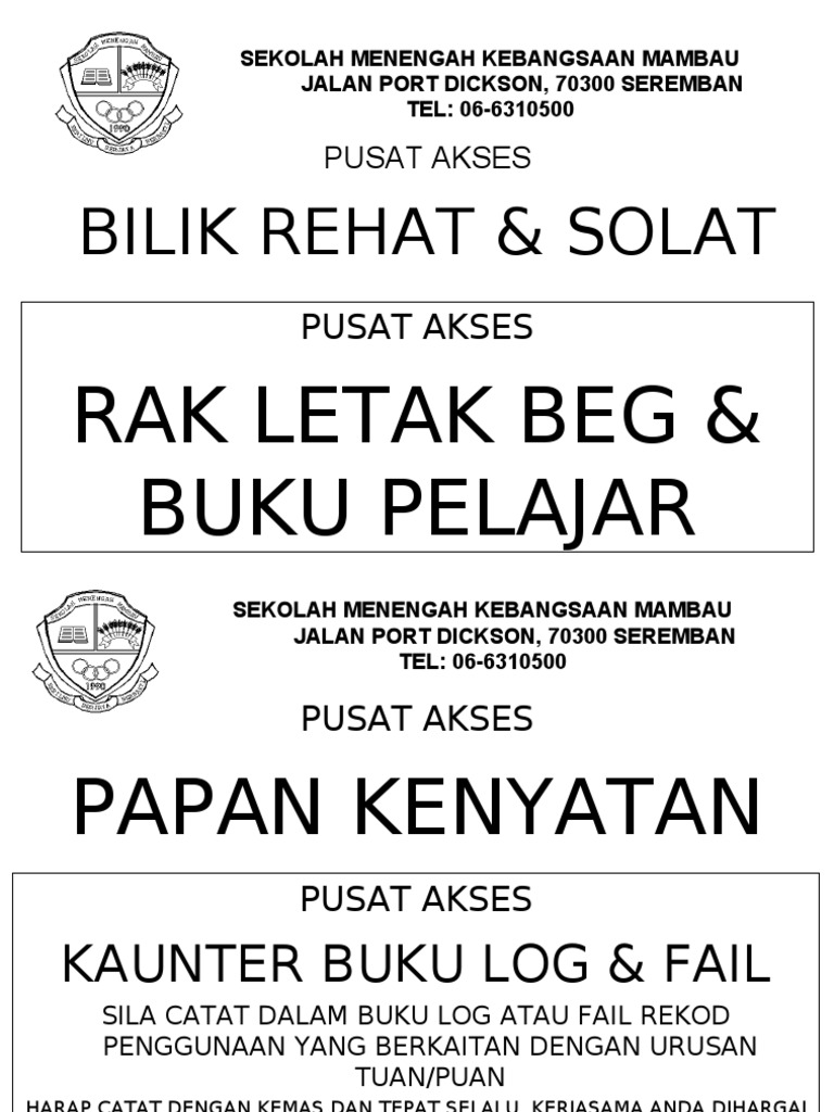 PUSAT AKSES - LABEL BILIK AND RAK1, Mus225 | PDF