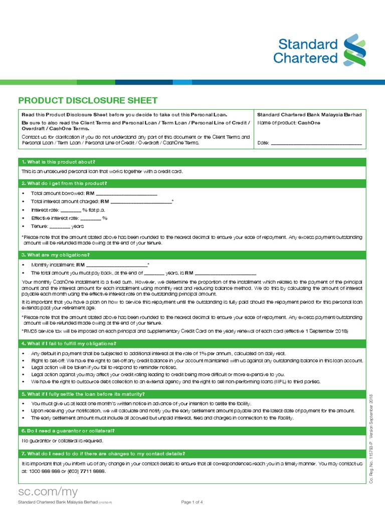 Product Disclosure Sheet: Standard Chartered Bank Malaysia Berhad Page ...