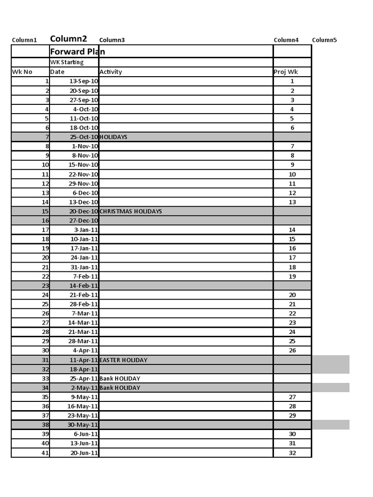 Weekly Activity Forward Plan 2010-2011 | PDF