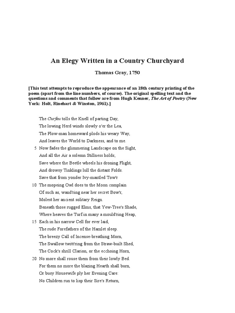 An Elegy Written in A Country Churchyard: Thomas Gray, 1750 | PDF | Poetry