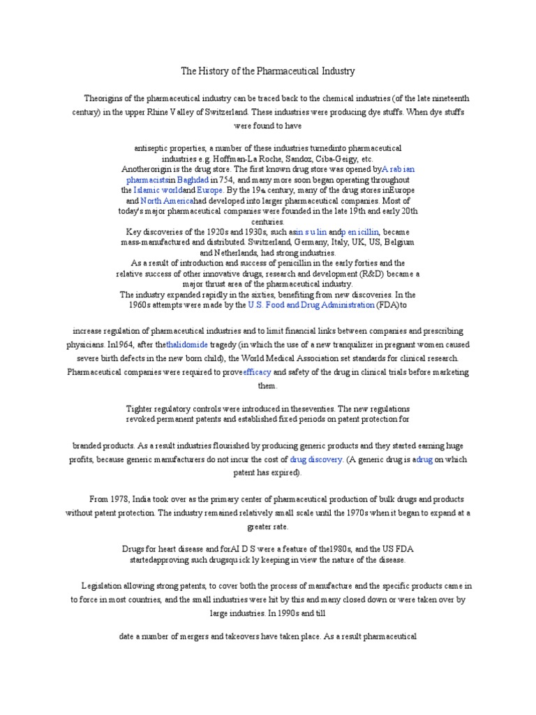 The History of The Pharmaceutical Industry | PDF | Generic Drug ...