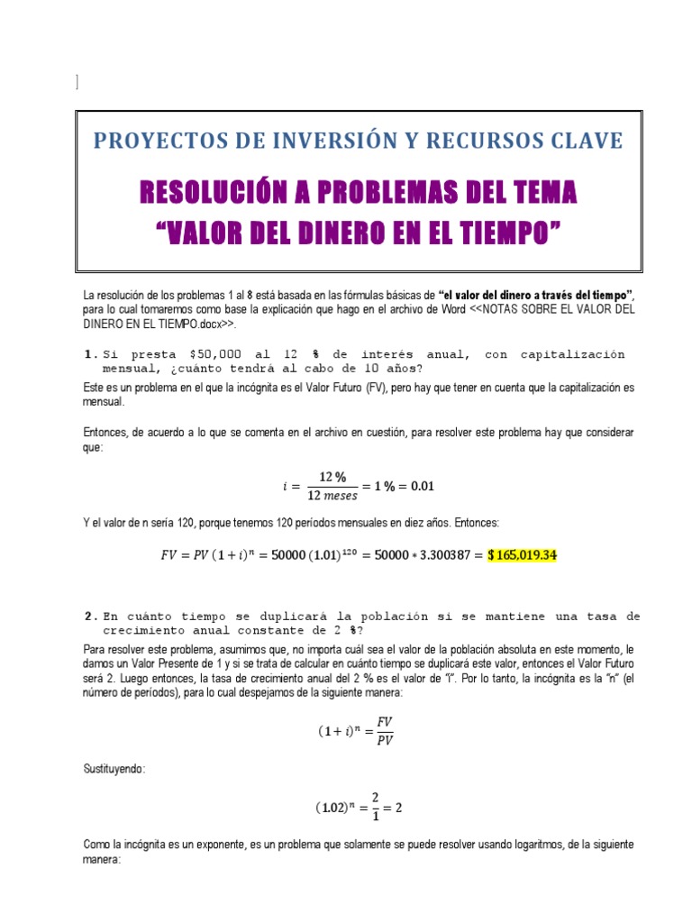 Resolución de Problemas Tema VDT | PDF | Logaritmo | Interés