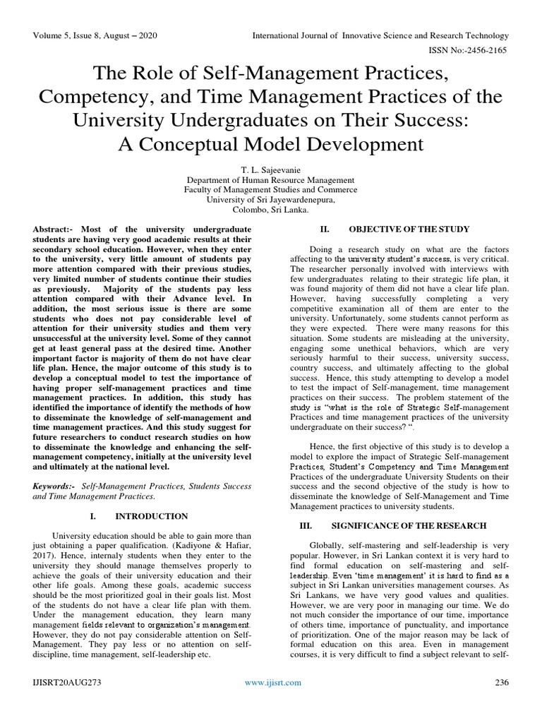 The Role of Self-Management Practices, Competency, and Time Management ...