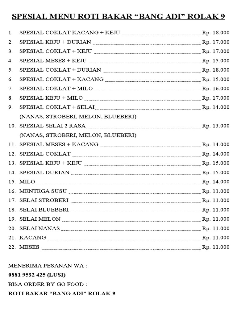 Spesial Menu Roti Bakar | PDF