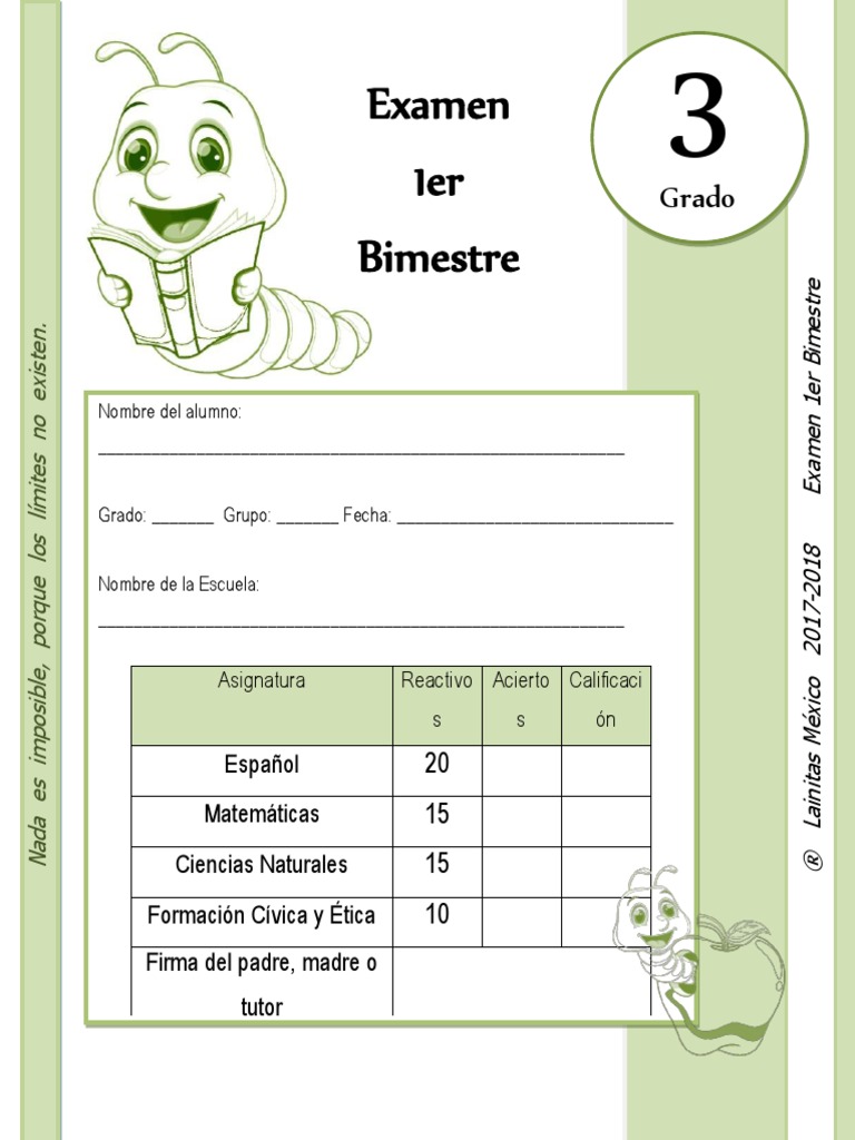 3er Grado - Examen Bloque 1 (2017-2018) Lainitas | PDF | Sistema ...