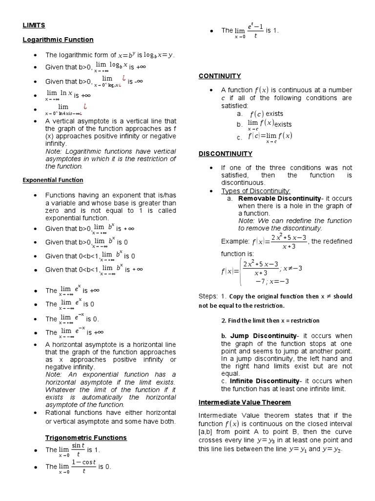 Limits Logarithmic Function | PDF | Tangent | Derivative