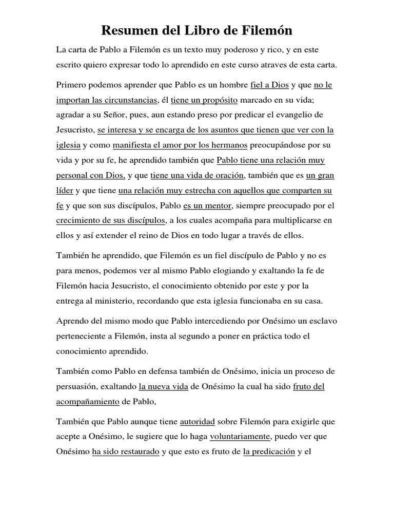 Resumen Del Libro de Filemon | PDF | Pablo el apóstol | Fe