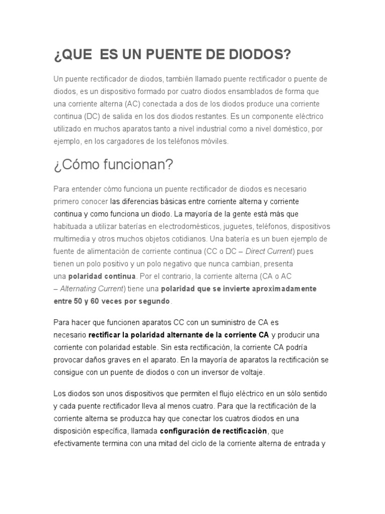 Que Es Un Puente de Diodos | PDF | Rectificador | Corriente continua
