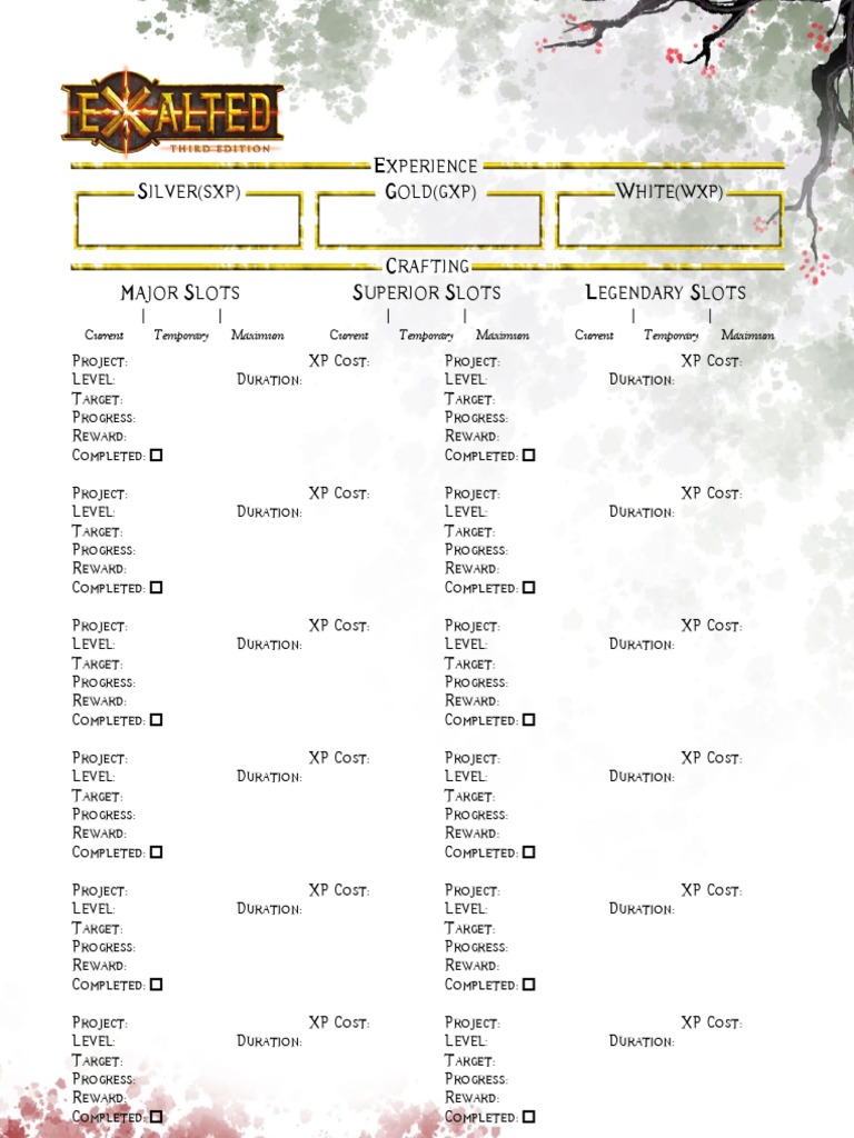 Exalted 3E - Crafting Sheet Interactive | PDF | Leisure | Sports