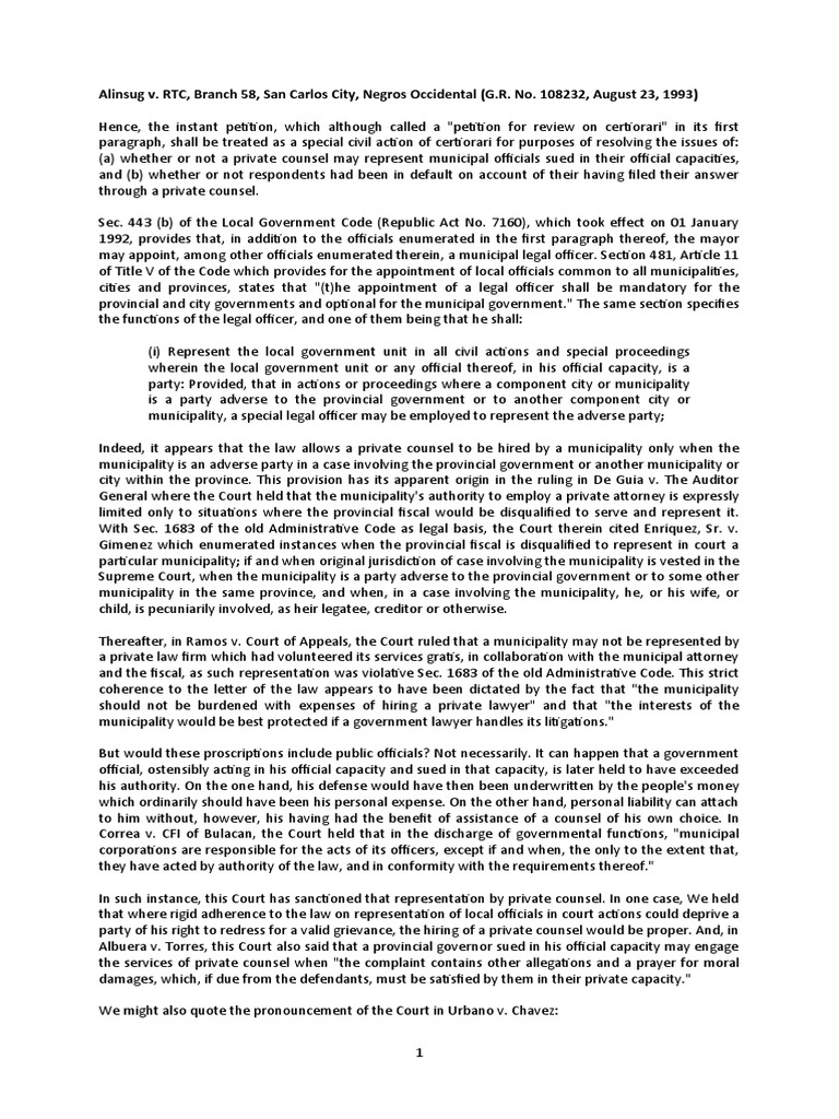 Representation of Government Officials by Private Counsel | PDF ...