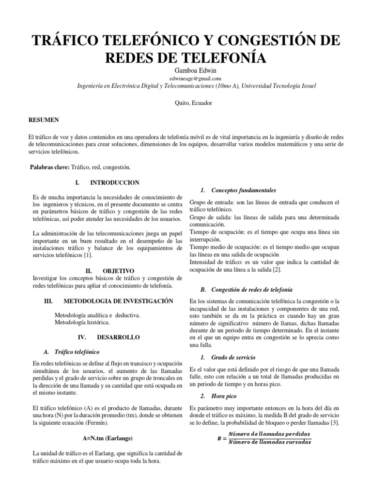 Tráfico Telefónico y Congestión de Las Redes de Telefonía | PDF ...