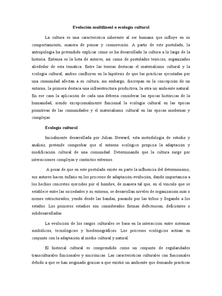 Evolución Multilineal o Ecología Cultural | PDF | Comportamiento ...
