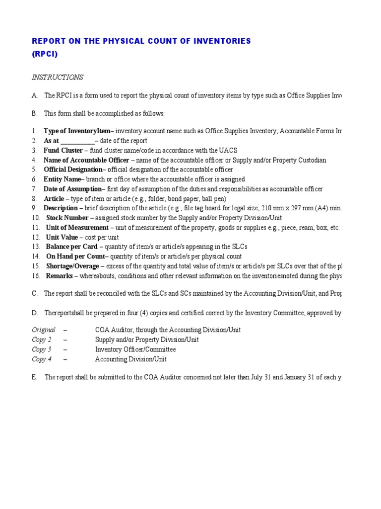 Report On The Physical Count of Inventories (Rpci) | PDF | Inventory ...