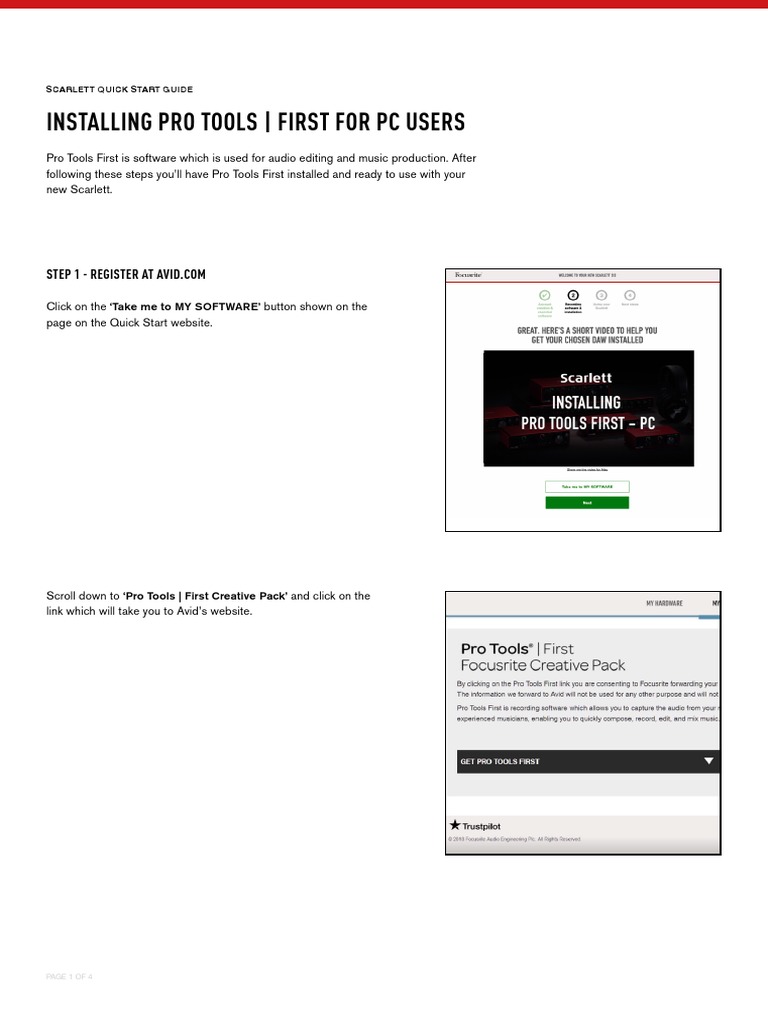 Installing Pro Tools - First For PC Users: Scarlett Quick Start Guide | PDF | Installation ...