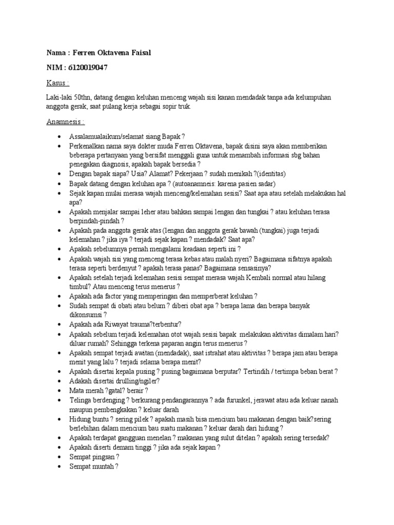 Tugas Anamnesis DM 4 (Ferren Oktavena Faisal) | PDF