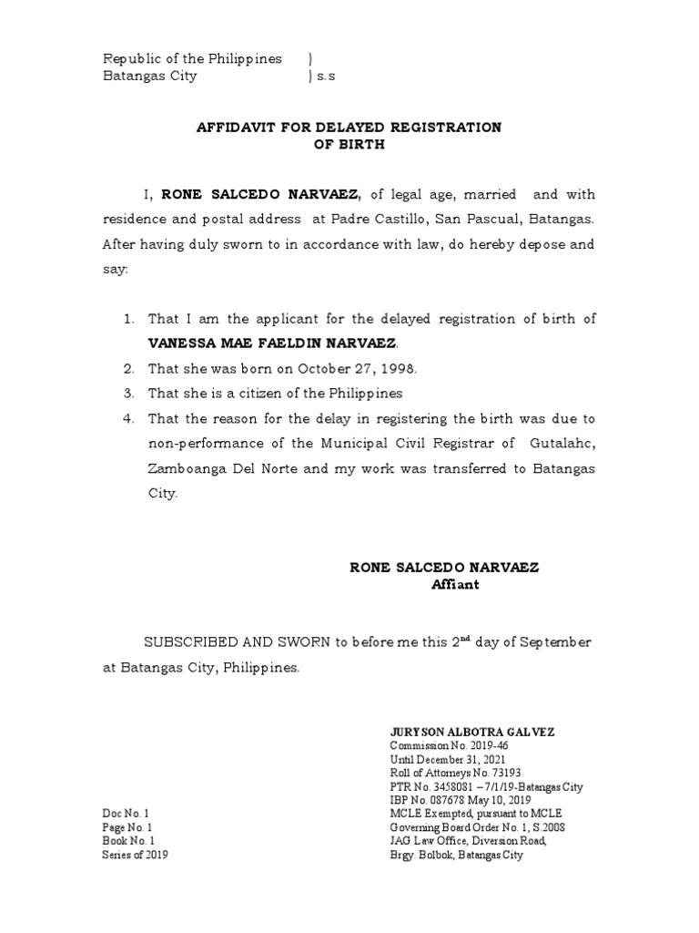 Affidavit For Delayed Registration Birth | PDF
