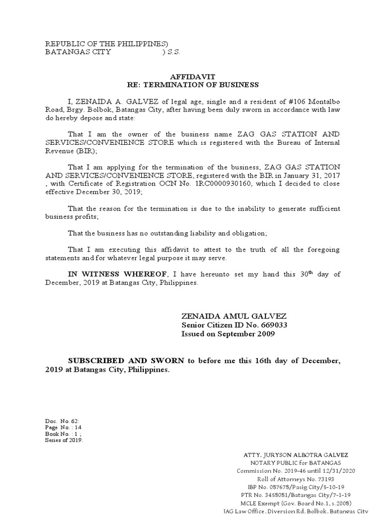 Business Closure Affidavit | PDF | Finance & Money Management | Social ...
