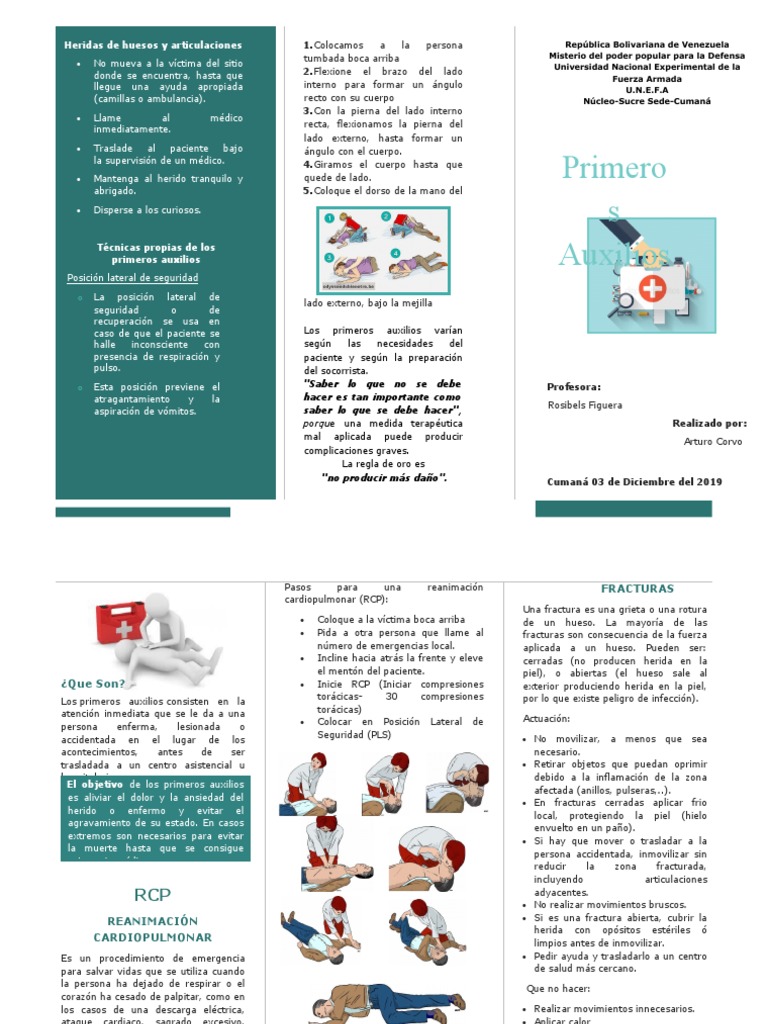 Triptico Primeros Auxilios | PDF | Primeros auxilios | Reanimación cardiopulmonar