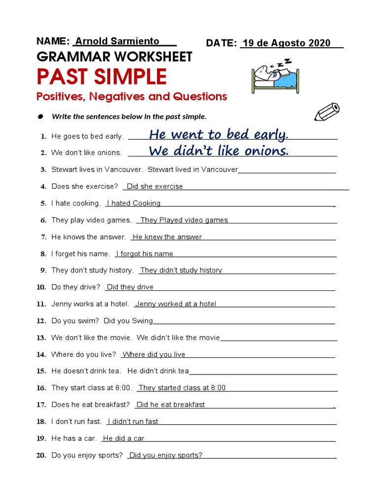 Past Simple: Grammar Worksheet | PDF