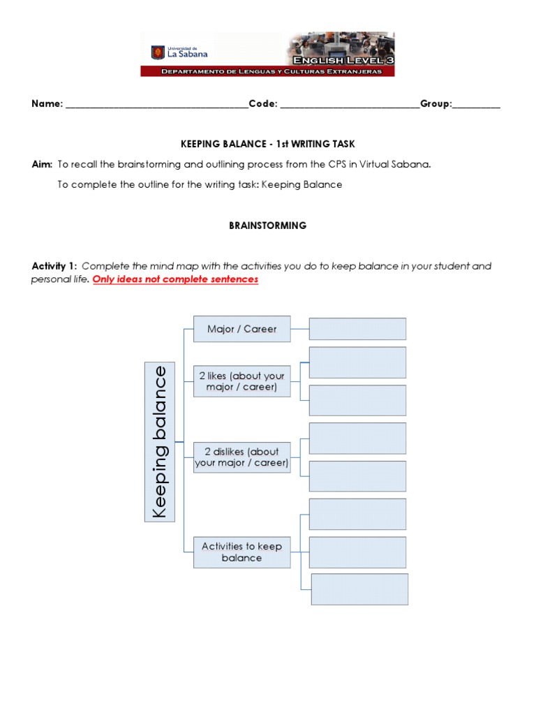1st Writing Task Keeping Balance Outline | PDF | Brainstorming ...