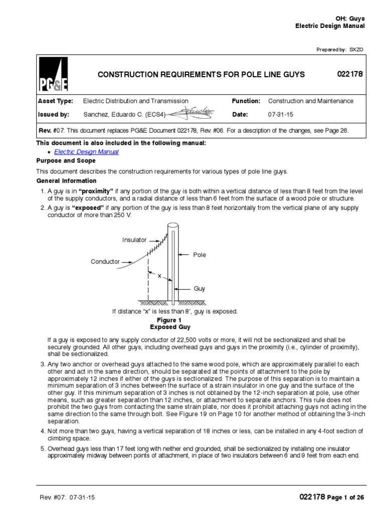 Construction Requirements For Pole Line Guys: Electric Design Manual ...