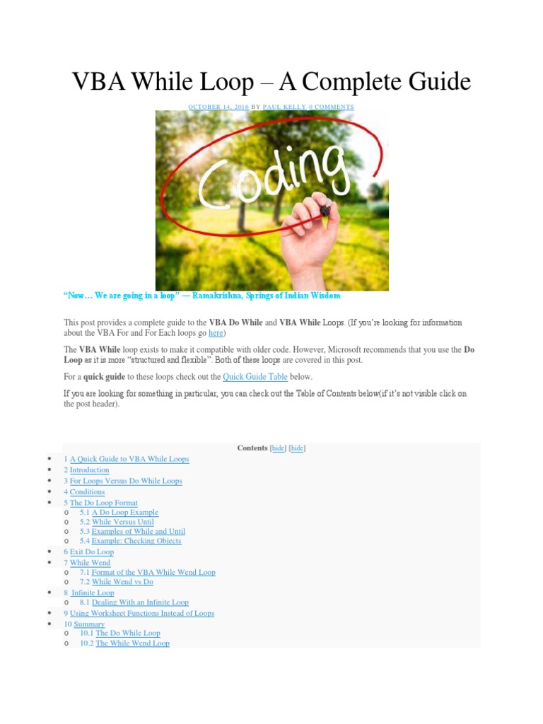VBA While Loop | Download Free PDF | Control Flow | Visual Basic For Applications