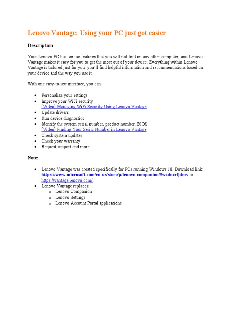 Lenovo Vantage: Optimize Your PC | PDF | Computers