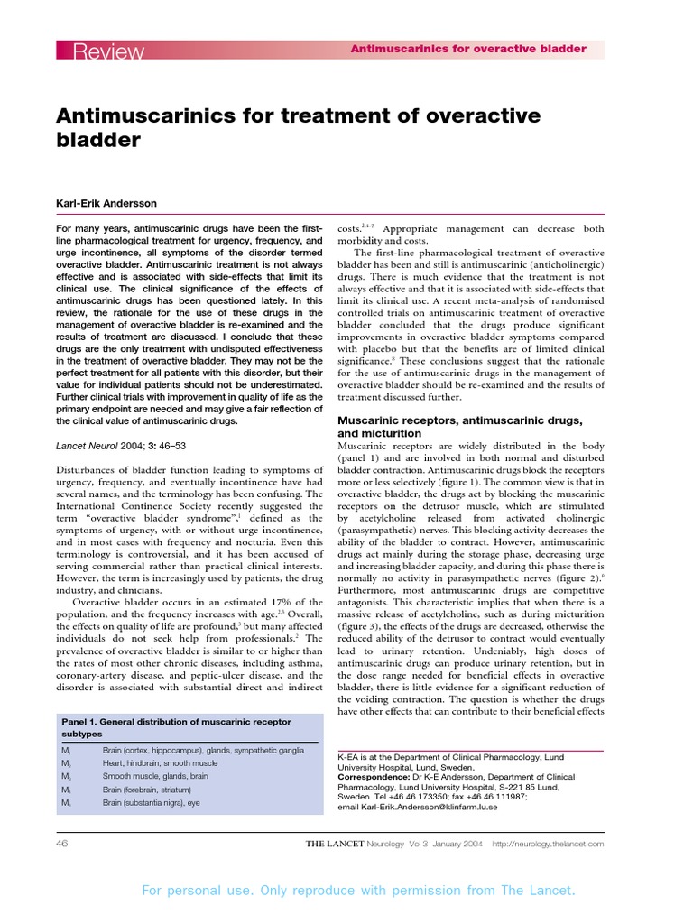 Antimuscarinics For Treatment of Overactive Bladder | PDF ...