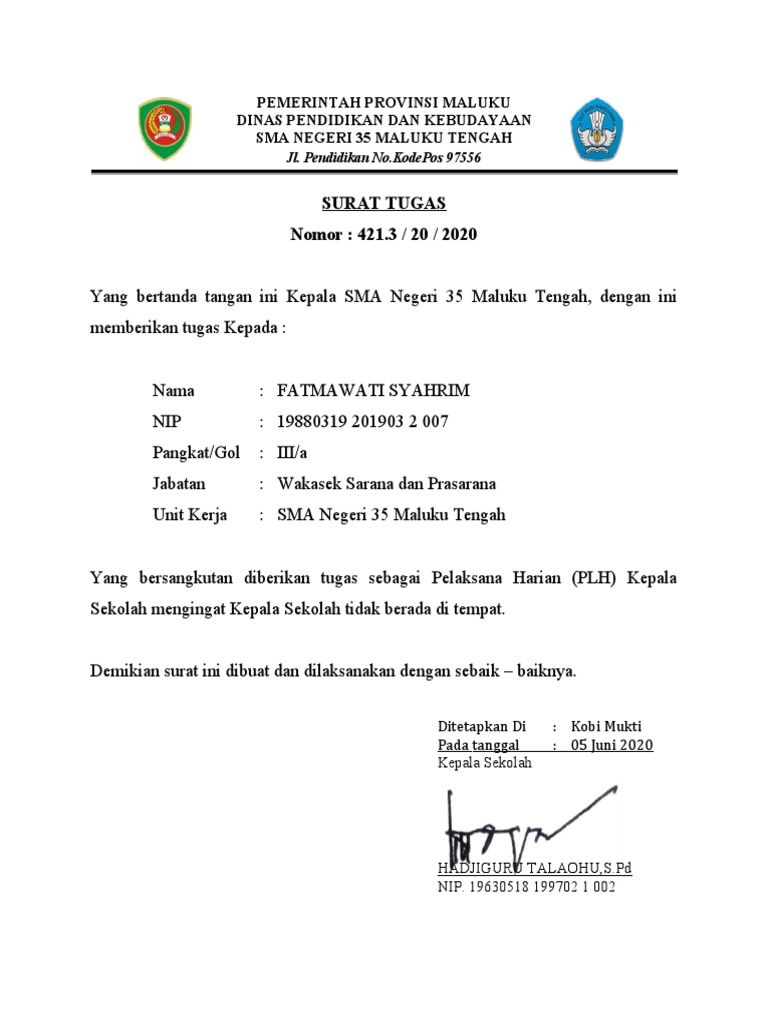 Surat Tugas PLH | PDF