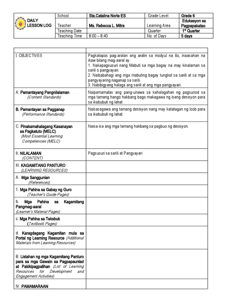 GRADE 6 Sample-LE-in-EsP | PDF