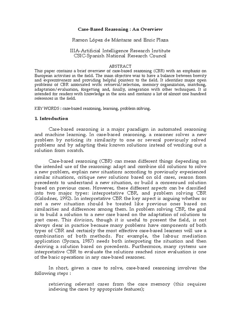 Case - Based - Reasoning - An - Overview - 1 - PDF | PDF | Cognitive ...