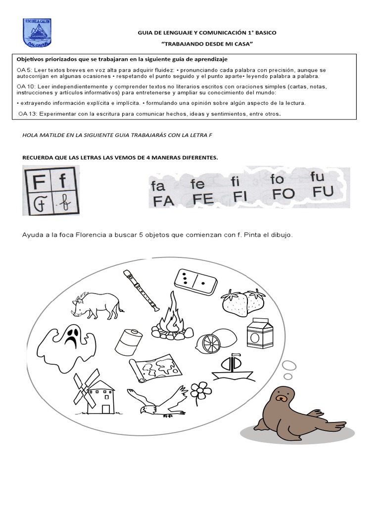 GUIA DE LENGUAJE Y COMUNICACIÓN 1 Letra F y H | PDF
