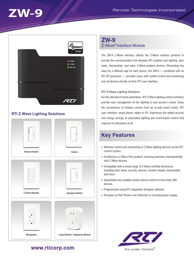 Key Features: Z-Wave Interface Module | PDF | Wireless | Remote Control