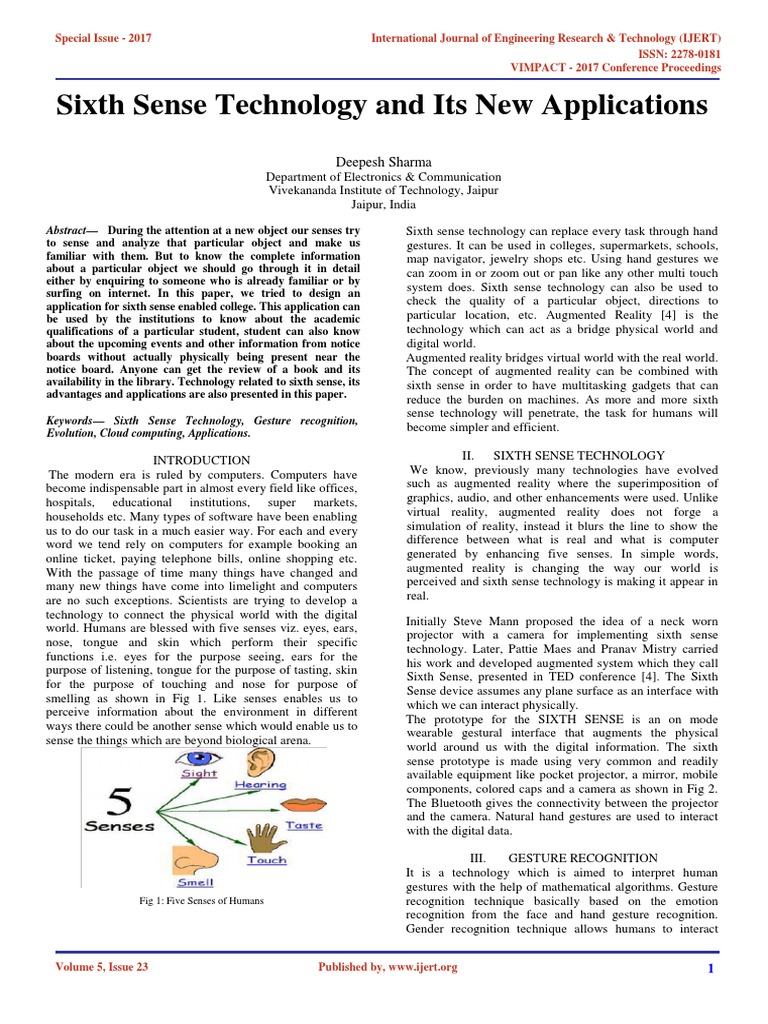 Sixth Sense Technology and Its New Applications: Deepesh Sharma | PDF ...