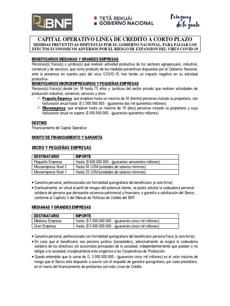 BNF Capital Operativo Covid 19 | PDF | Pequeñas y medianas empresas ...