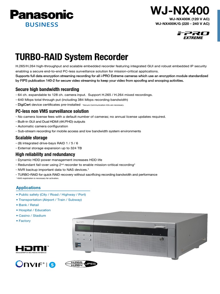 WJ-NX400 NVR Panasonic | PDF | Hard Disk Drive | Usb