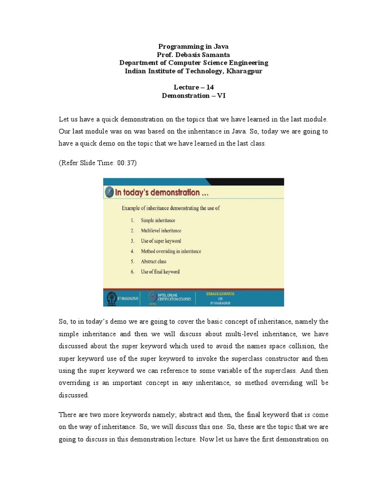 Lec 14 | PDF | Inheritance (Object Oriented Programming) | Class ...